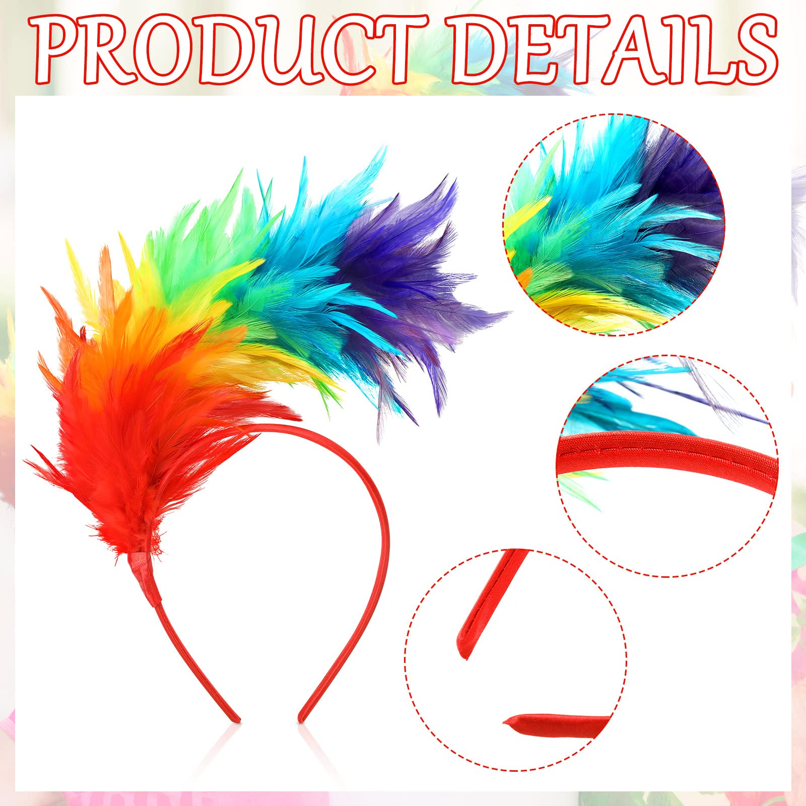 Yunlly 6 Pcs Mardi Gras Fascinator Feather Headband 1920 Feather Headband Hat Parrot Headband Party Costume Women Accessories(Rainbow)