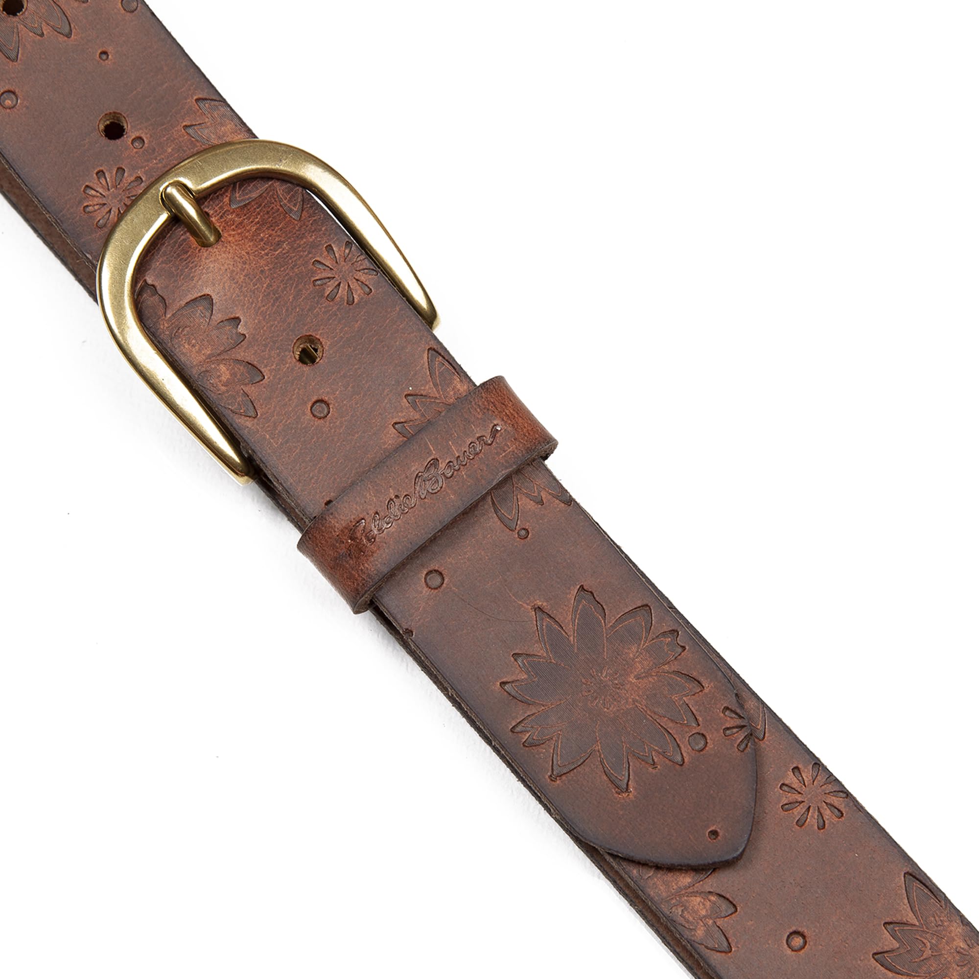 Eddie Bauer Women's Casual Leather Belts, One Size Fits Most, Floral Tooled-Tan, Medium