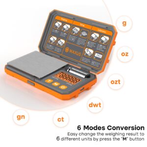 MAXUS Digital Precision Pocket Scale with 200 x 0.01g Accuracy, Calibration Weight, and USB Cable - Ideal for Jewelry, Coins, and More