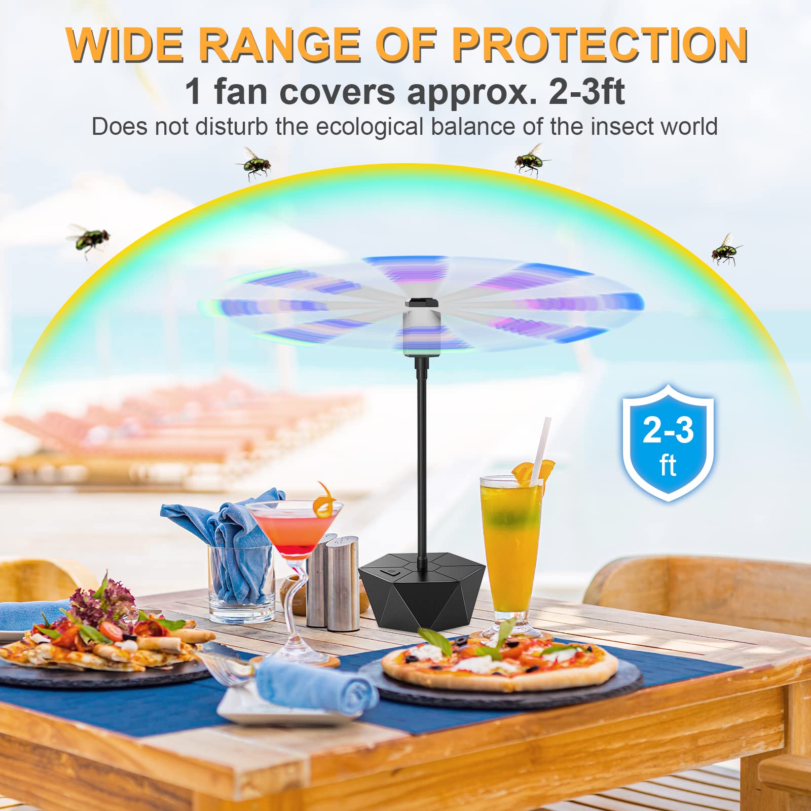 Neijiaer Fly Fans for Tables, Practical Fly Repellent Fan with Soft Blades, Soundless and Portable Fly Fan Keeps Your Food Clean(3 Pack)