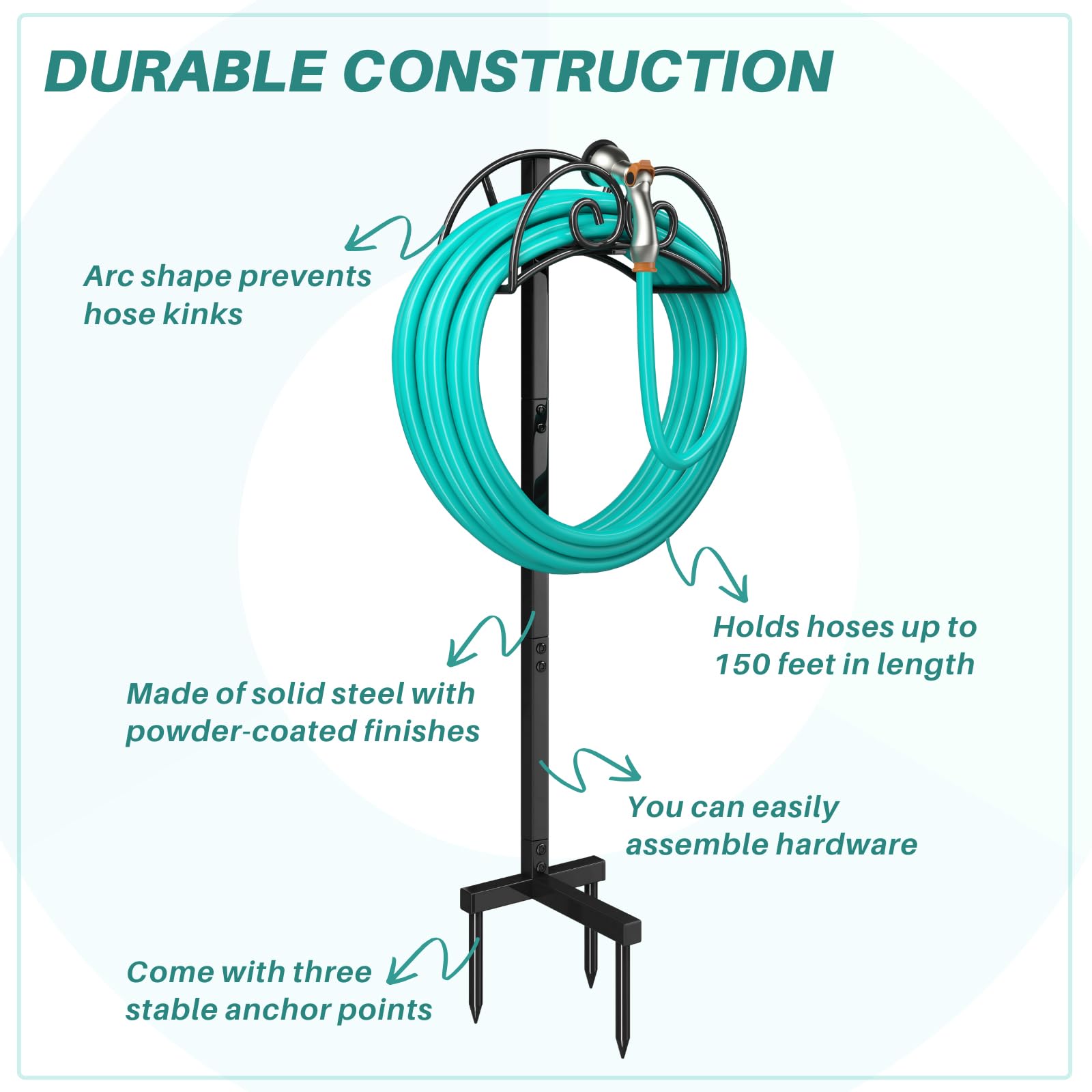 Garden Hose Holder, Water Hose Stand for Outside, Pipe Storage Rack for Outdoor, Heavy Duty Metal Hose Reel, Black