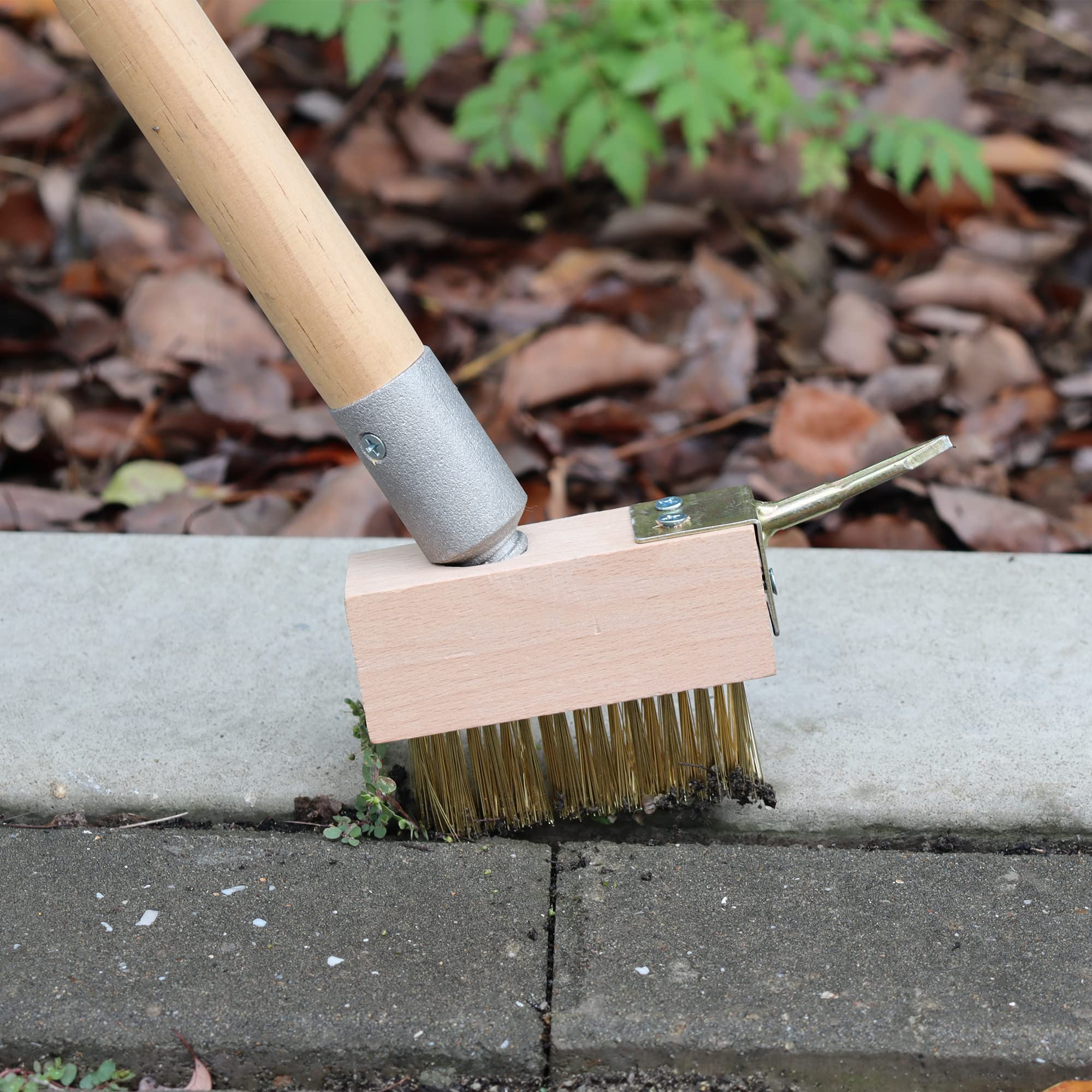 SCRUBIT Moss & Weed Remover Wired Grout Cleaner Brush, Great for Cleaning Decks, Pavers, Patios & Walkways Weed Scraper & Wire Brush Set, Combo w/2 Brush Heads & Scraping Hook - Grout Remover Tool