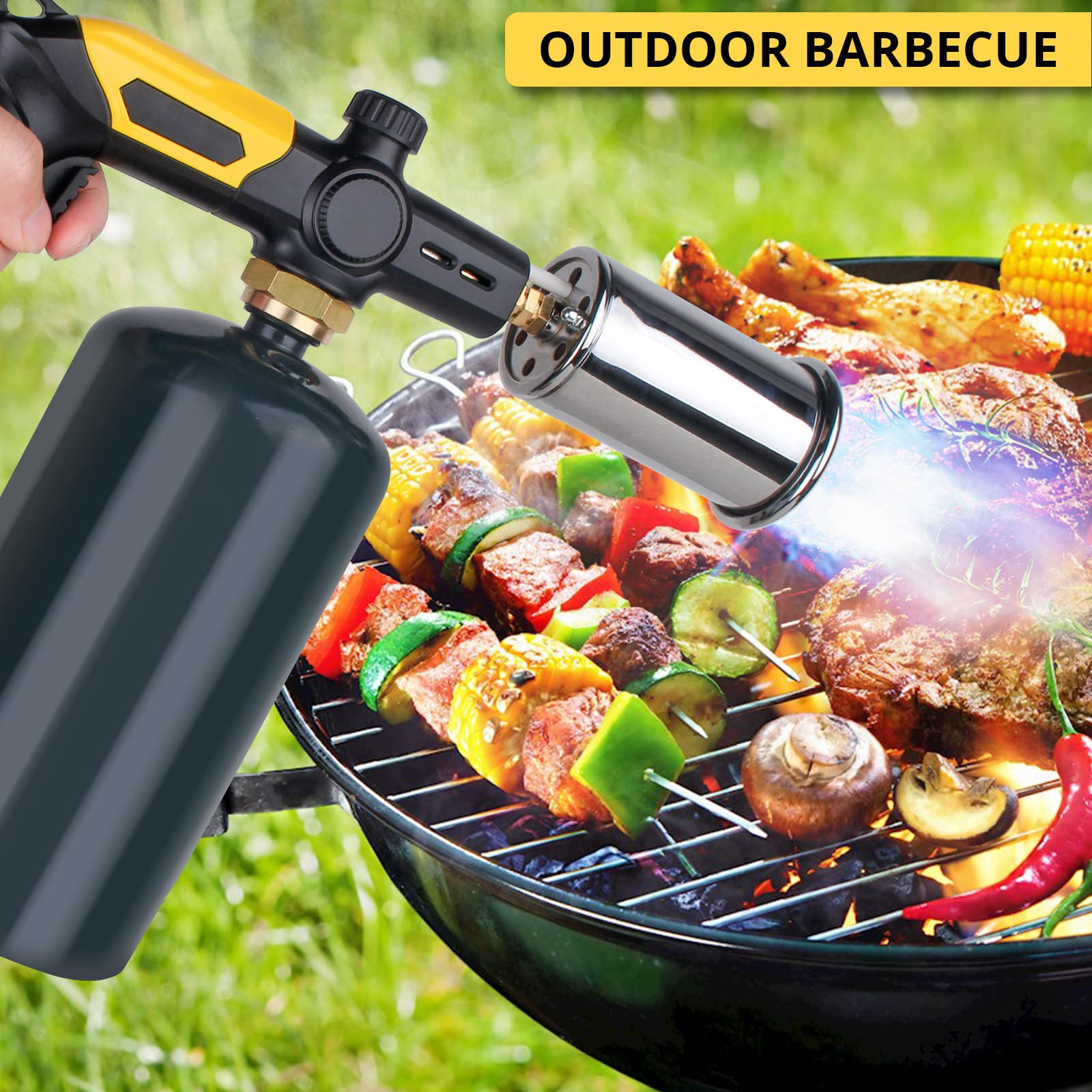 Powerful Cooking Torch, TBTEEK Sous Vide Propane Torch, Kitchen Culinary Grilling Torch Lighter for Searing Meat, Charcoal Lighter, BBQ and Campfire Starter (Tank Not Included)