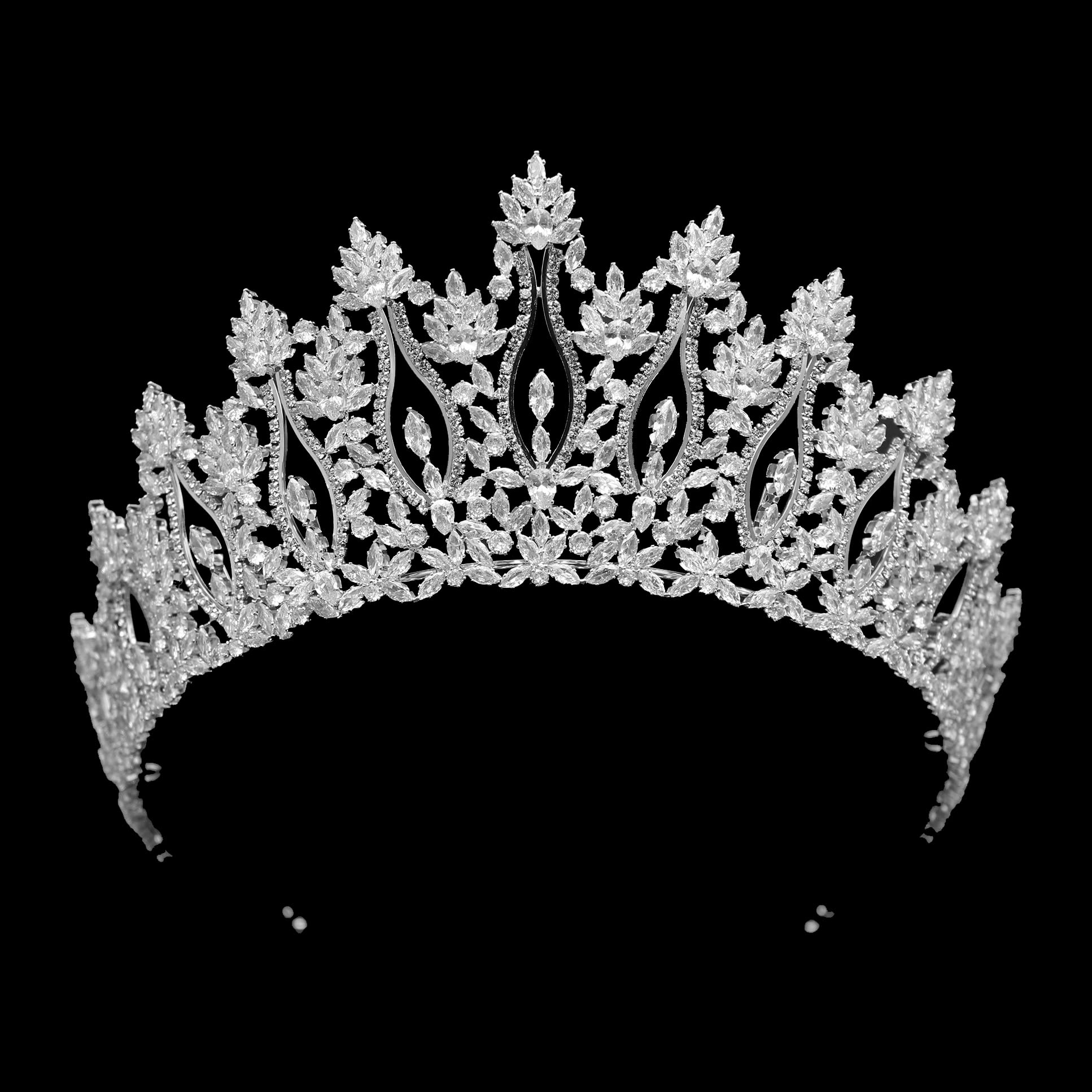 QXMYOO Luxury Wedding Tiaras for Bride Cubic Zirconia Big Tall Crown Quinceanera Crystal Headband for Women CZ Pageant Birthday Prom Party Headpiece Bridal Hair Accessories Silver (Silver)