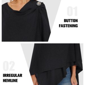 FUGREEN Ponchos for Women Knitted Shawls and Wraps for Evening Dressess Knitted Casemere Feel Poncho with Button