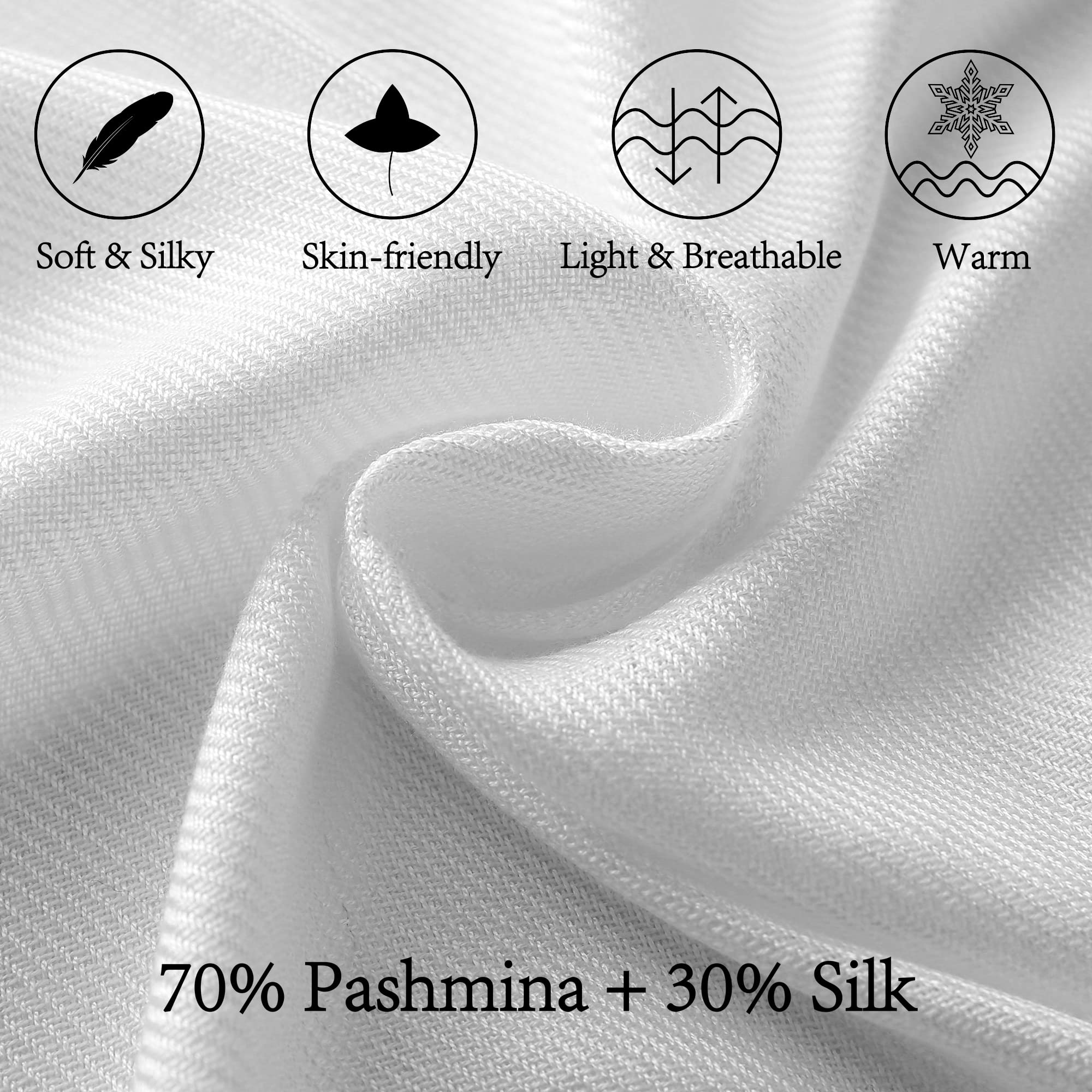 RonFoxi White Silky Pashmina Shawl, Bridesmaid Wedding Shawls and Wraps for Bridal Guest Shawl (US-White)