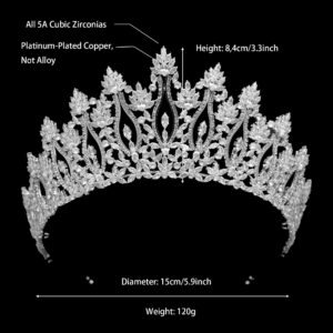 QXMYOO Luxury Wedding Tiaras for Bride Cubic Zirconia Big Tall Crown Quinceanera Crystal Headband for Women CZ Pageant Birthday Prom Party Headpiece Bridal Hair Accessories Silver (Silver)