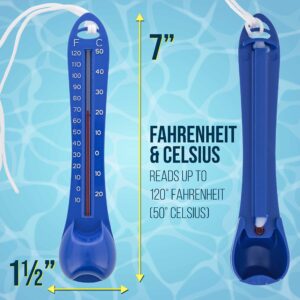 U.S. Pool Supply Pool Thermometer with Tether String, Blue - Measures Water Temperature Up to 120° F (50° C) - Swimming Pools, Spas, Hot Tubs, Ponds