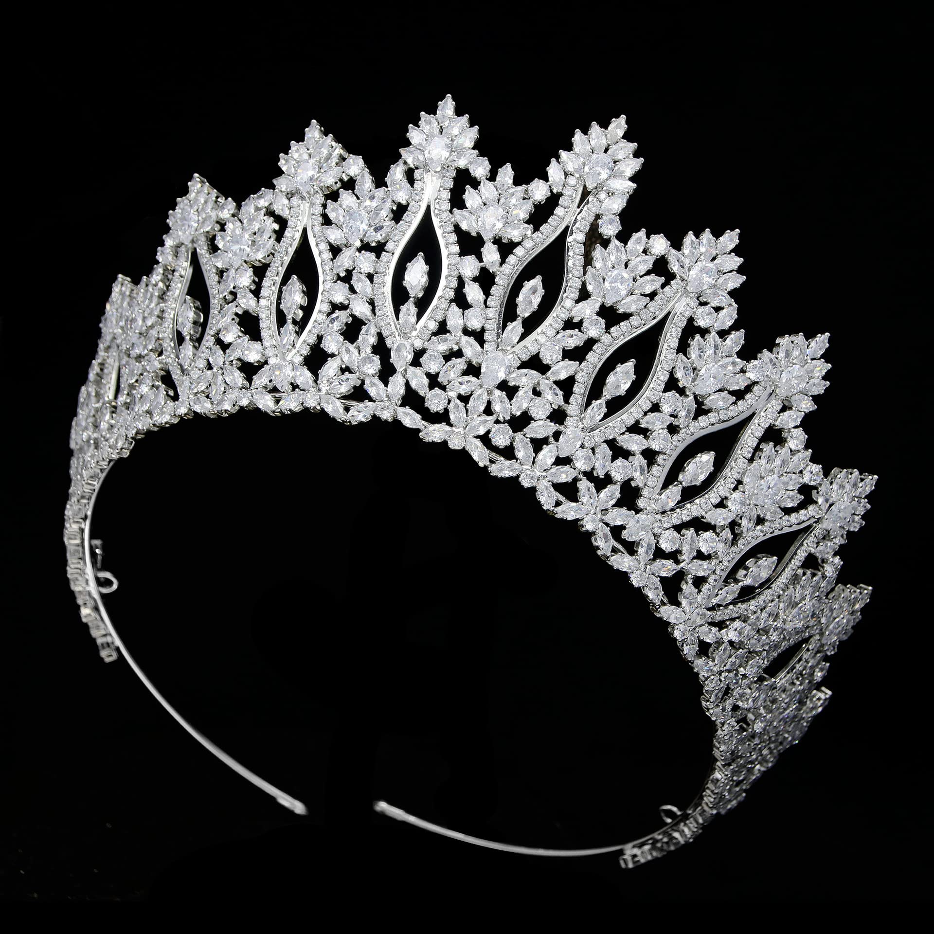 QXMYOO Luxury Wedding Tiaras for Bride Cubic Zirconia Big Tall Crown Quinceanera Crystal Headband for Women CZ Pageant Birthday Prom Party Headpiece Bridal Hair Accessories Silver (Silver)