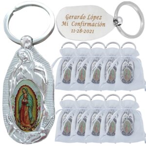 personalized first communion keychain favor (12 pcs) engraved our lady of guadalupe baptism metal key ring/recuerdos para primera comunion niña niño/customized christening