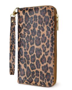 yarnic leopard wallet-wallet for women with credit card holder money pockets wristlet band wallet case coin money clip woman purse with rfid blocking large capacity with zipper cheetah wallet