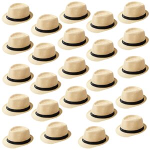 24 pack 1920s fedora hats bulk for men short brim sun panama hats for women party costume, circumference 60 cm(beige)