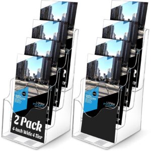 crtiin 2 pieces acrylic brochure holder brochure display stand 4 tier clear pamphlet flyer holder acrylic magazine holder clear acrylic organizer for wall mount or countertop (4 x 9 inch)