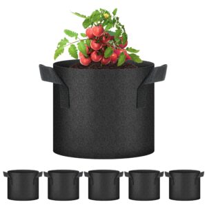 yssoa 5-pack 7 gallon grow bags, aeration nonwoven fabric plant pots with handles, heavy duty gardening planter for potato, tomato, vegetable and fruits, black