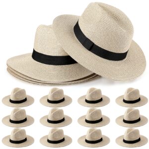 silkfly 12 pcs straw panama roll up hat wide brim straw panama hat summer beach hat straw sun hats for women summer sun hat(beige)