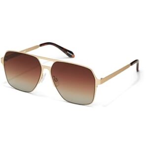 Quay - Mens Sunglasses, Polarized Aviator Lenses with UV Protection (Backstage Pass, Gold)