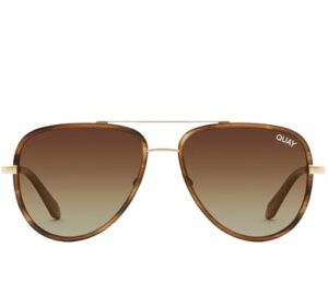 quay australia all in mini tortoise gold/brown polarized aviator sunglasses gold frame 49mm