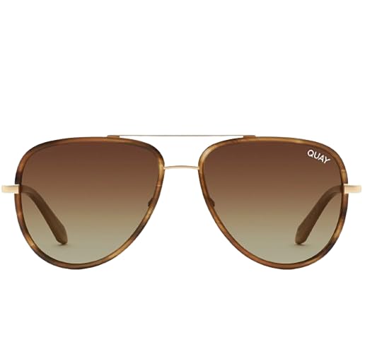 Quay Australia All In Mini Tortoise Gold/Brown Polarized Aviator Sunglasses Gold Frame 49mm