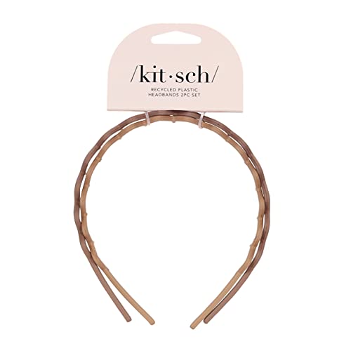 Kitsch Hairband - Zig Zag Headbands - Recycled Plastic Hair Band for Men & Women | Classic 90s Headband & Hairband | Mens Headband | Wavy Headband with Teeth | 2pc (Neutral)