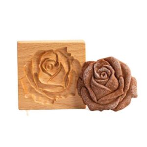 wooden cookie cutter embossing mold, 3d carved wooden cookie mold, biscuit press stamp molds for baking moulds christmas thanksgiving halloween easter kitchen diy (red roses)