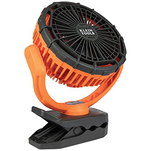 Klein Tools PJSFM2 Lithium Battery Operated Fan, Rechargeable Mini USB Fan with Clip On, Hang Hole, and Magnet Mounting, Portable, Orange/Gray