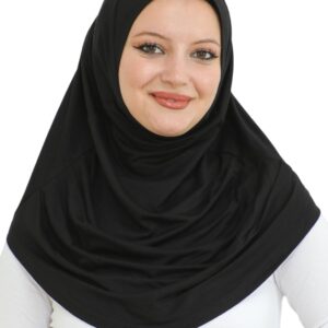 Prien Plain Ready To Wear Hijab for Women, Muslim Instant Turbans, Soft Jersey Scarf, Islamic Clothes, Long Hijabs, Abaya (Black)