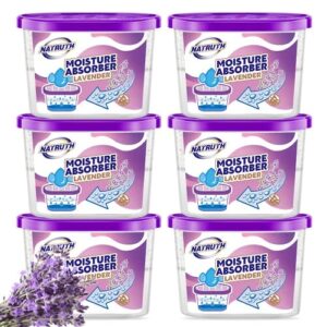 natruth moisture absorbers 10.5oz*6-pack with lavender scent,portable closet dehumidifier, odor eliminator absorber bucket,humidity absorber,cleaner air dehumidifier for closet,bathrooms, boats