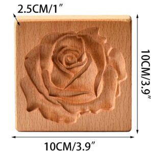 Wooden Cookie Cutter Embossing Mold, 3D Carved Wooden Cookie Mold, Biscuit Press Stamp Molds for Baking Moulds Christmas Thanksgiving Halloween Easter Kitchen DIY (Red roses)