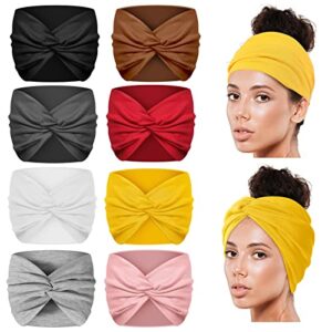 allucho wide headbands for women, 7'' extra large hair bands twist knotted boho stretchy head wraps for girls headband turban yoga workout vintage hair accessories, solid color, 8pcs