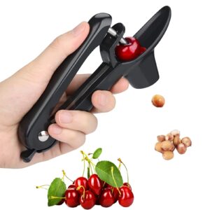 cherry pitter - heavy-duty stainless steel olive and cherry pitters corer tool with space-saving lock design, multi-function cherries stoner seed remover tool for making cherry jam (black)