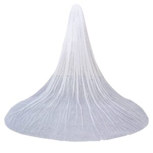 EllieWely Long Cathedral Length Pearl Wedding Bridal Veil With Metal Comb F07 3 M Ivory