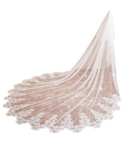 elliewely long cathedral length 2 tier sequin lace wedding bridal veil f09 3 m ivory