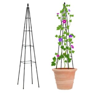 Lalahoni 2 Pack Garden Trellis for Climbing Plants Outdoor Indoor Pot | 67inch Tall Plants Trellis Support with Adjustable Stake Arms | Garden Obelisk Trellis, Lightweight, Black