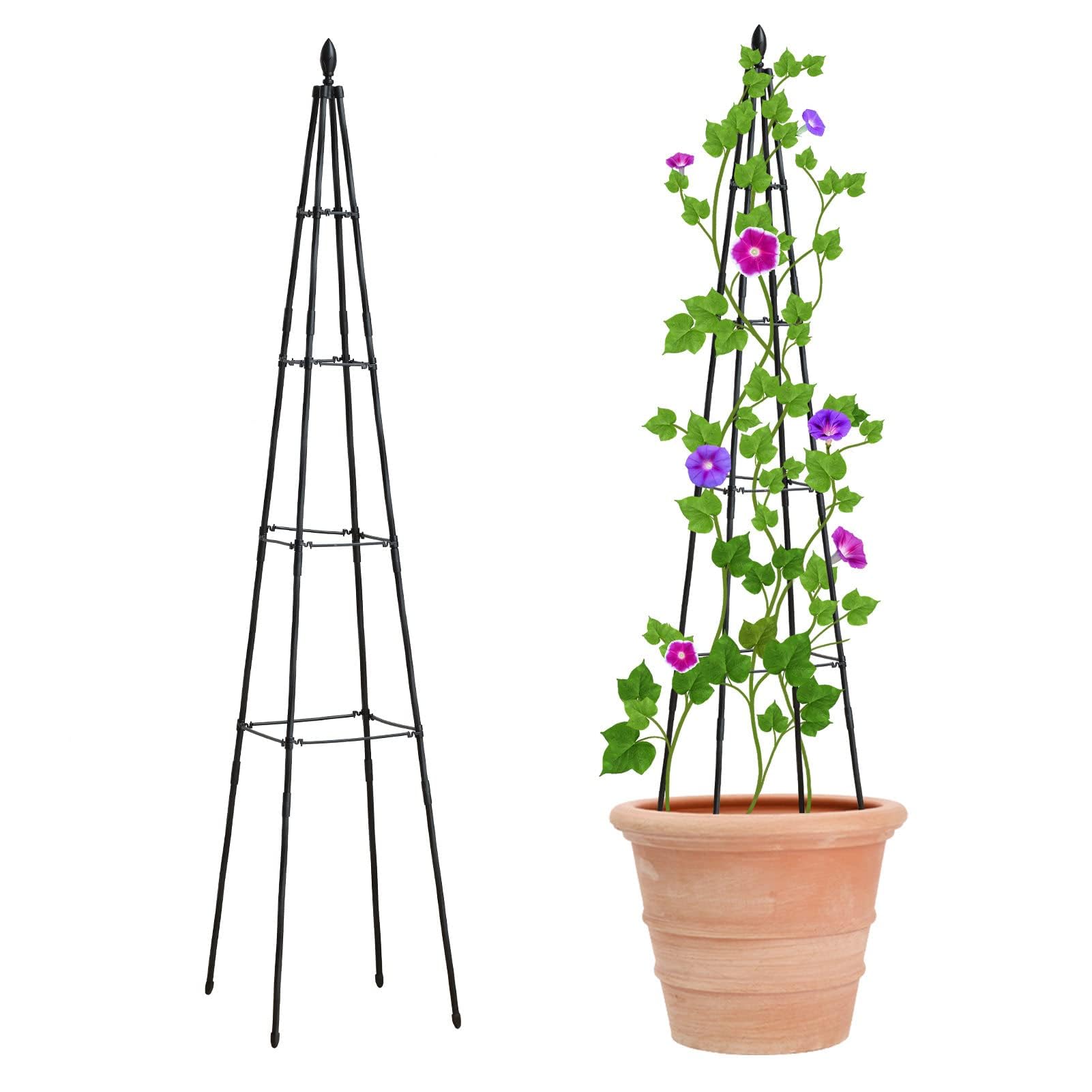 Lalahoni 2 Pack Garden Trellis for Climbing Plants Outdoor Indoor Pot | 67inch Tall Plants Trellis Support with Adjustable Stake Arms | Garden Obelisk Trellis, Lightweight, Black