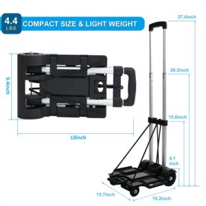 Folding Luggage Cart with Expandable Chassis, 4 Wheels Aluminum Folding Hand Truck,Collapsible Heavy Duty Travel Dolly Cart,120lbs