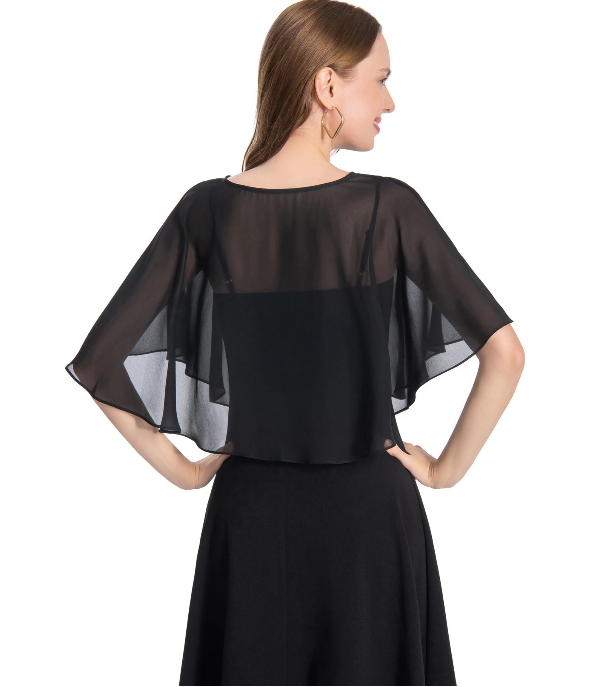 Pukguro Black Sheer Shawl for Evening Dresses Chiffon Soft Capelets for Wedding Cover Up Capes