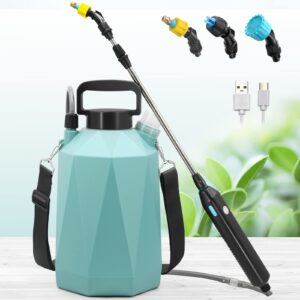 sideking battery powered sprayer 1.35gallon/5l, electric garden sprayer with usb rechargeable handle, weed sprayer with 3 mist nozzles, telescopic wand, and shoulder strap for lawn and garden