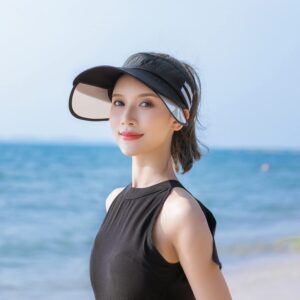 Peicees Sun Visor Hat with Wide Brim for Women Sun Protection Cap for Golf Tennis Beach Running Hiking Fishing Gardening Black-Black