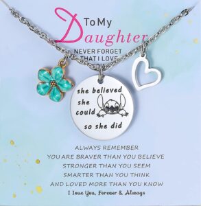 joxevyia stitch gift she believe she could so she did necklace to my daughter gift stainless steel charm pendant inspirational necklace for her birthday christmas graduation gift