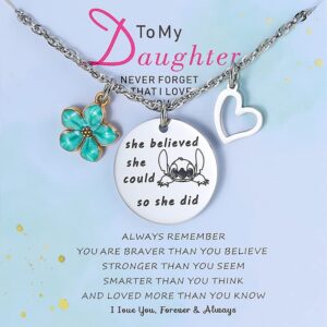 Joxevyia Stitch Gift She Believe She Could So She Did Necklace to My Daughter Gift Stainless Steel Charm Pendant Inspirational Necklace for her Birthday Christmas Graduation Gift