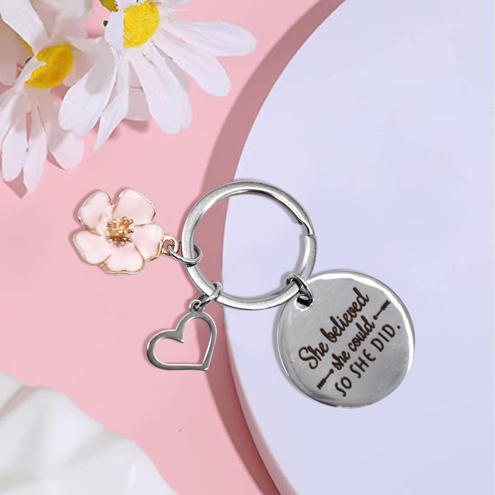 Pedenty She Believed She Could So She Did Keychain - Inspirational Gifts for Women Mom Daughter Girls Friends, Graduation Gifts for Her