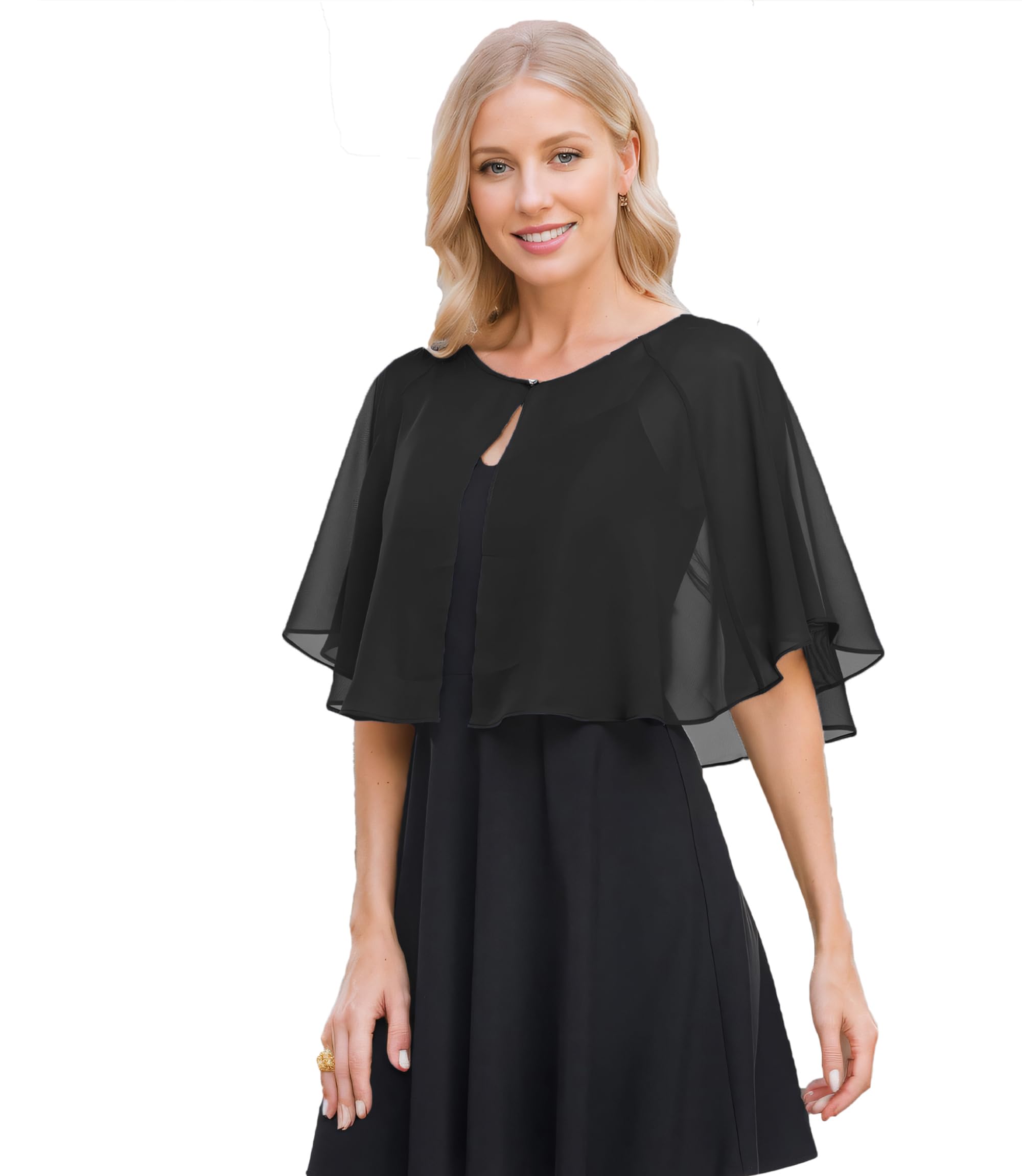 Pukguro Black Sheer Shawl for Evening Dresses Chiffon Soft Capelets for Wedding Cover Up Capes