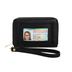 facai rfid wallet women, small wallet for women, credit card holder, wristlet wallet for women with id window black