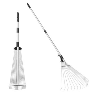 greatbuddy adjustable leaf rake, 7"-23" expandable width, perfect for shrub, flower bed, lawn, yard, garden cleaning, lightweight aluminum retractable handle for easy use