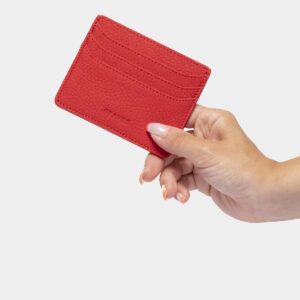 grande 3633 Genuine Leather Card Holder For Women and Men Super Slim Minimalist Small Snap Wallet (Red)