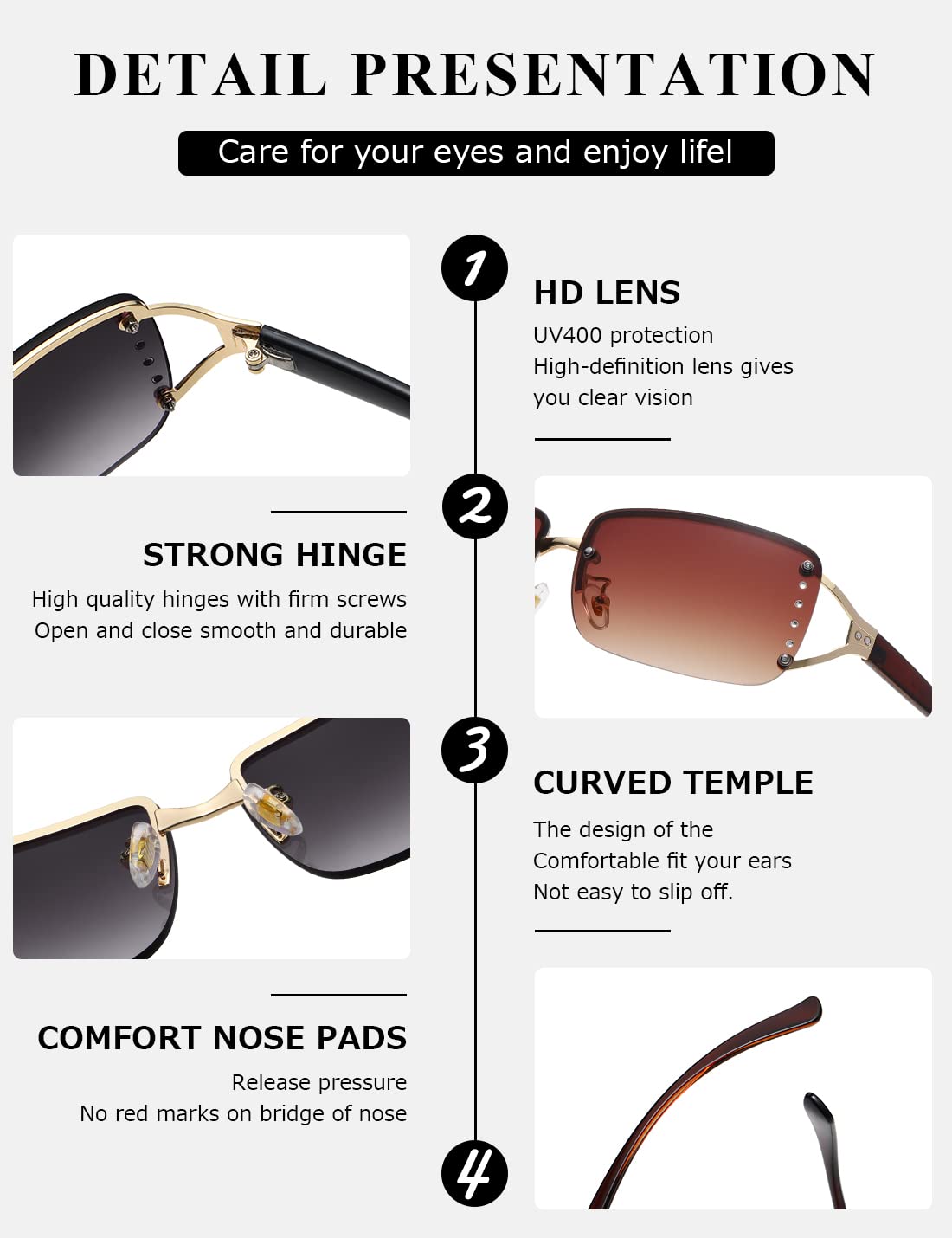 kimorn Rectangle Sunglasses for Women Men Stylish Rimless Frameless Trendy Retro Sun Glasses 90’s Vintage Square Frame K1314 (Gold Frame Gradient Brown & Grey Lens)