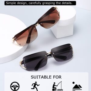 kimorn Rectangle Sunglasses for Women Men Stylish Rimless Frameless Trendy Retro Sun Glasses 90’s Vintage Square Frame K1314 (Gold Frame Gradient Brown & Grey Lens)