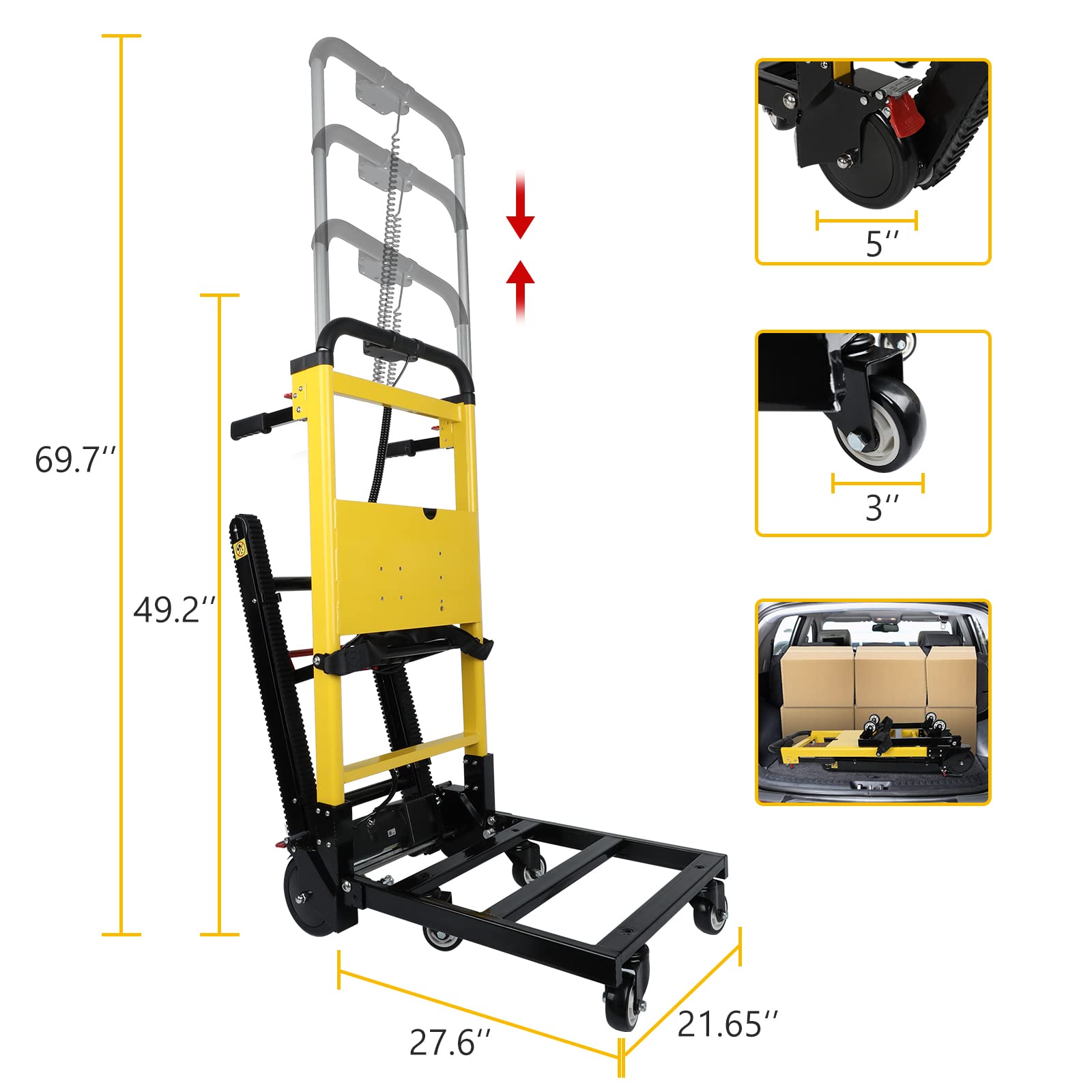 Riosoc Electric Stair Climbing Hand Trucks, 200W 3 Adjustable Speeds with Light 440lbs Max Load Folding Dolly Cart Trolley, with 6 Wheels Motor Battery for Moving Furniture Home Warehouse Supermarket