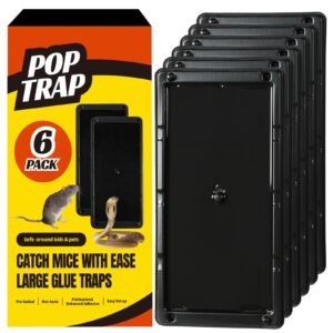 poptrap rat trap heavy duty & large - 6 pack, super sticky mouse trap with ultra-strong glue, mouse glue trap with scent of peanut butter for indoor & outdoor, non-toxic & long-lasting