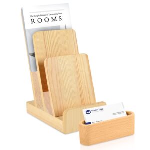 dostatni 3-tier wood brochure holder with business card holder rack flyer holder postcard display literature holder pamphlet display stand for magazine flyer holder booklets menu journals